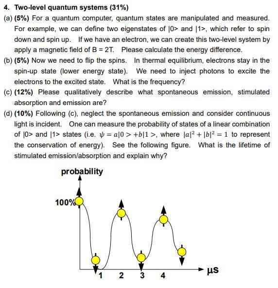 Solved 4. Two-level quantum systems (31%) (a) (5%) For a | Chegg.com