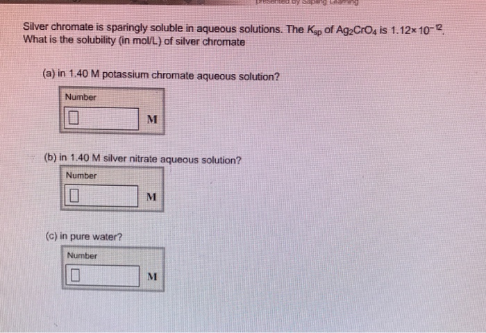 Solved Silver chromate is sparingly soluble in aqueous | Chegg.com