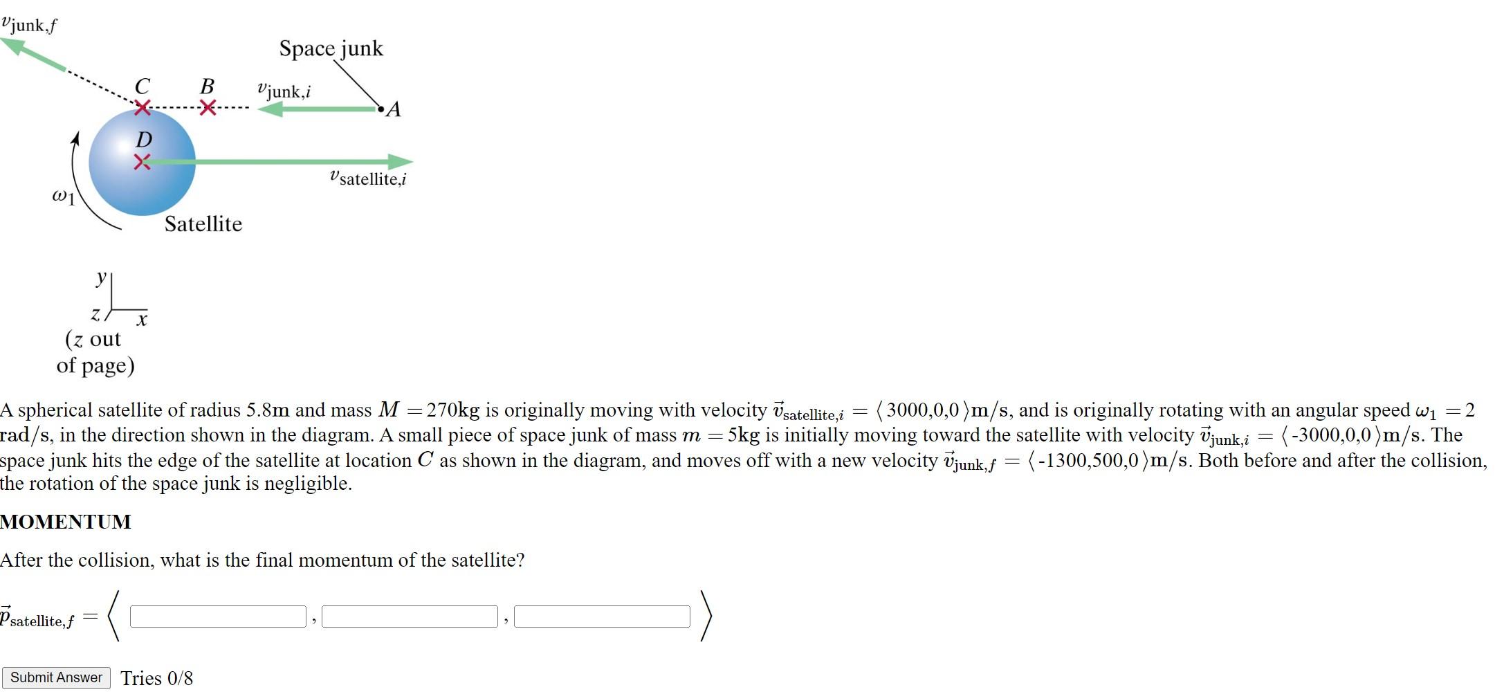 Solved A spherical satellite of radius 5.8 m and mass M=270 | Chegg.com