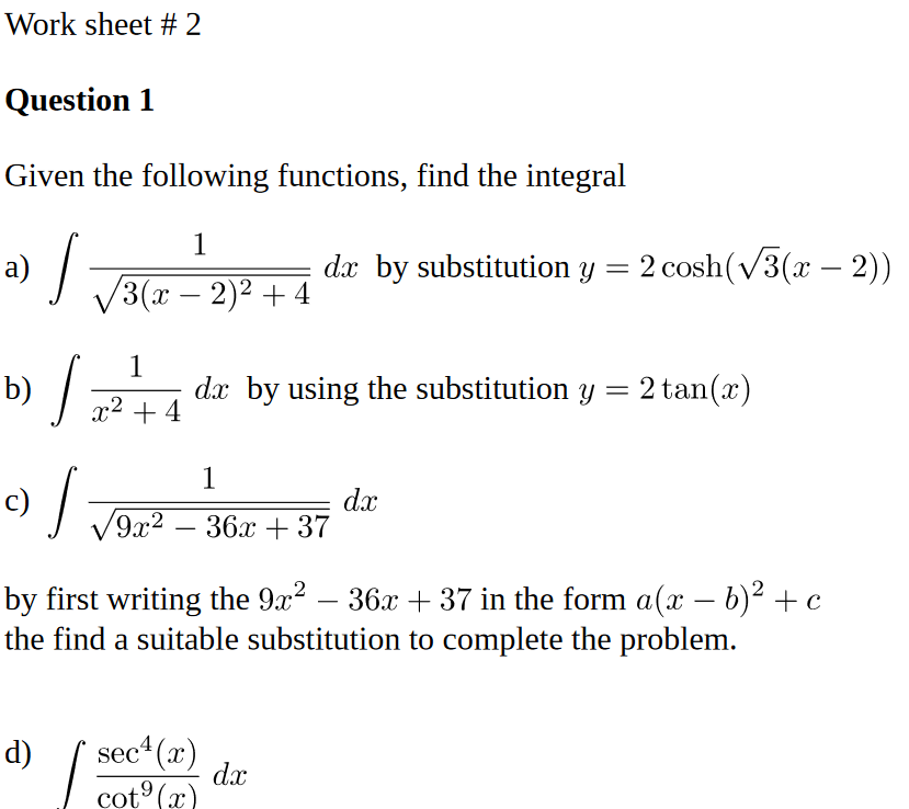 Solved Work sheet #2 Question 1 Given the following | Chegg.com