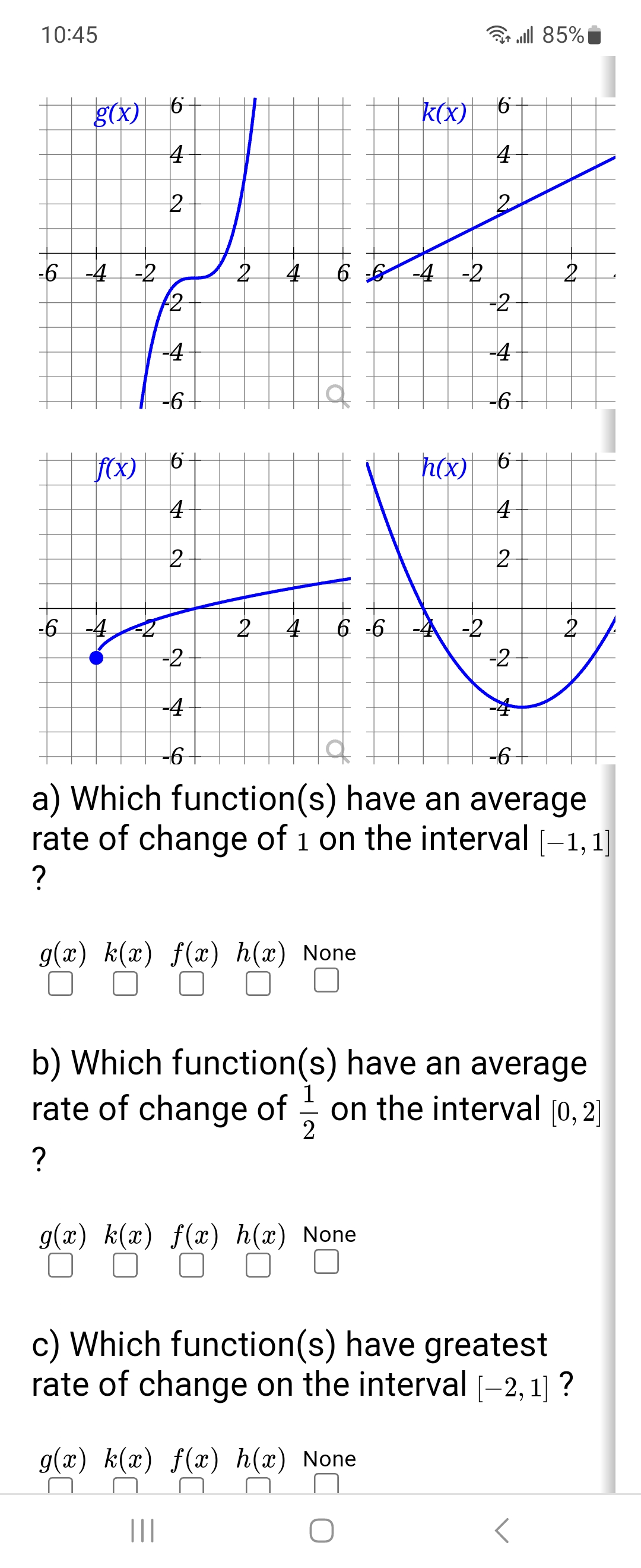 Solved a) Which function(s) have an average rate of change | Chegg.com