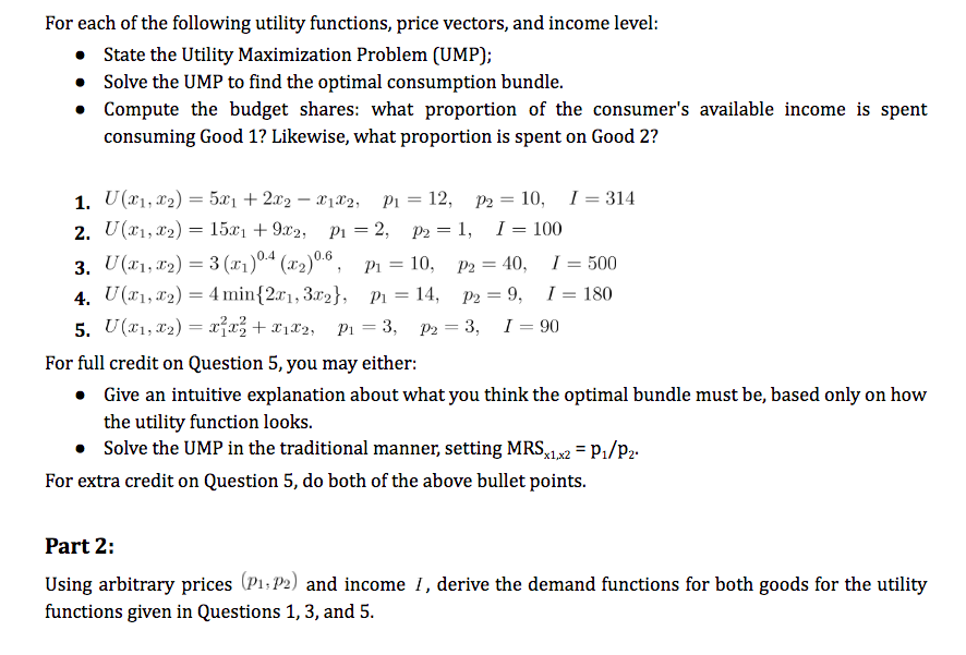 Solved For each of the following utility functions, price | Chegg.com