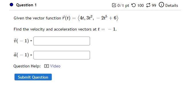 Solved Given the vector function r(t)= 4t,3t2,−2t5+6 Find | Chegg.com