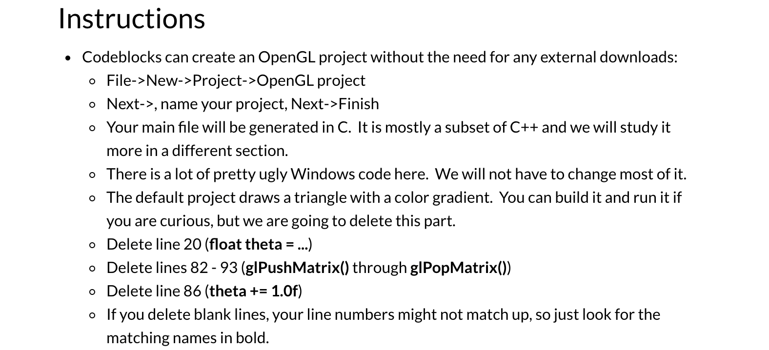 Instructions • Codeblocks can create an OpenGL | Chegg.com