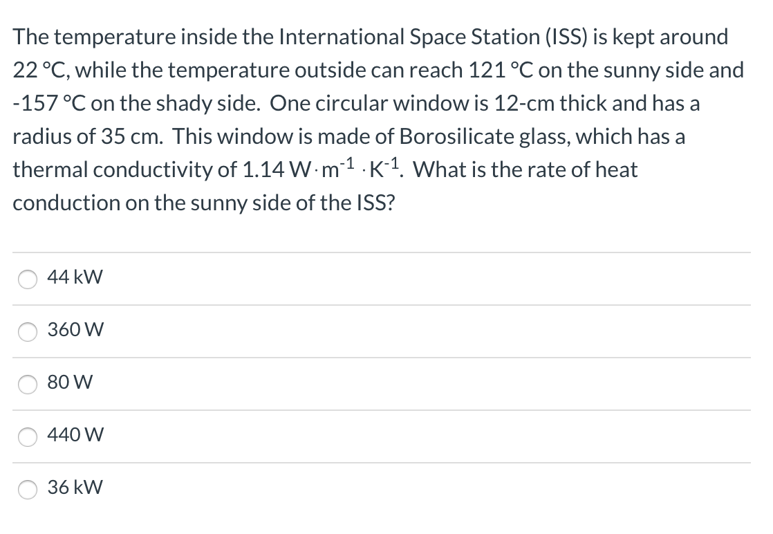 Solved The temperature inside the International Space | Chegg.com
