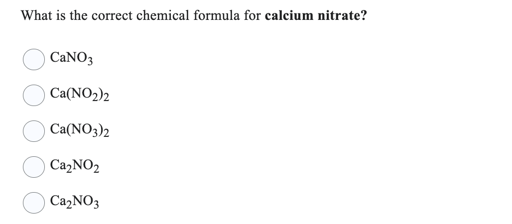 Solved What is the correct chemical formula for calcium | Chegg.com