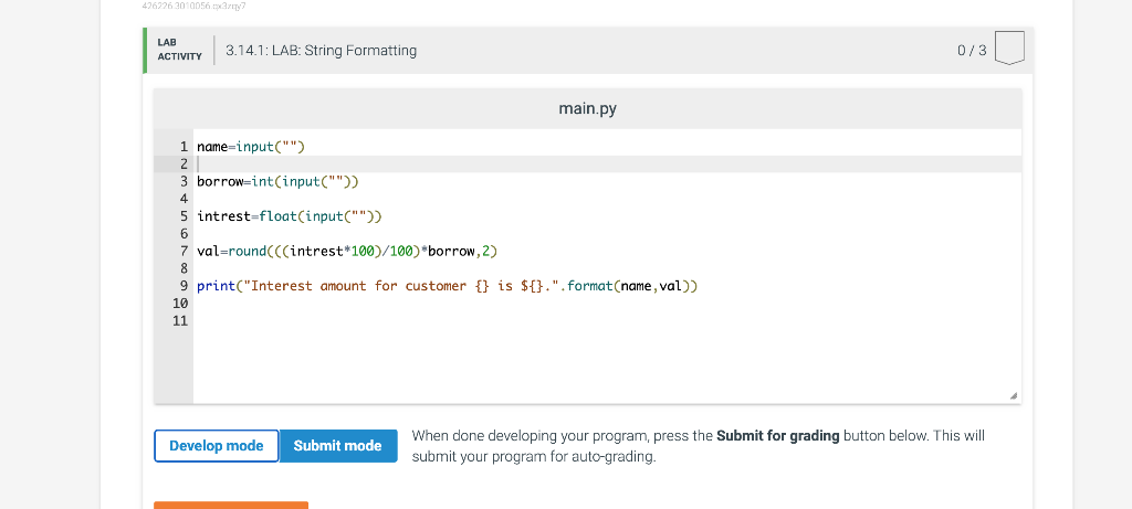 Solved 3.14.1: LAB: String Formatting 0/3 main.py | Chegg.com