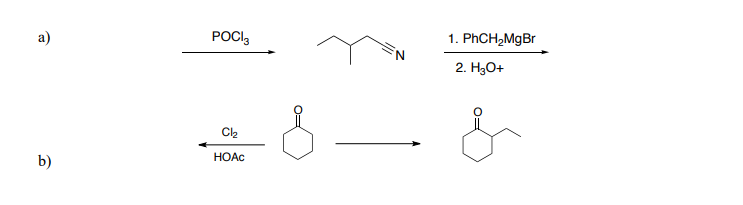 Solved a) POCIE N 1. PhCH MgBr 2. H3O+ Cl2 HOAC b) | Chegg.com