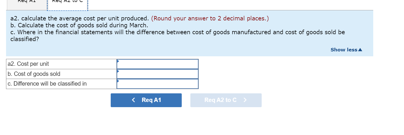 Solved Req A1 ReqA2 to C >a2. calculate the average cost per | Chegg.com