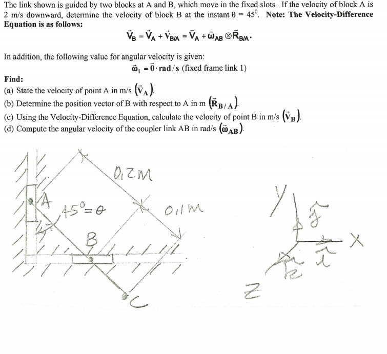 Solved The link shown is guided by two blocks at A and B, | Chegg.com