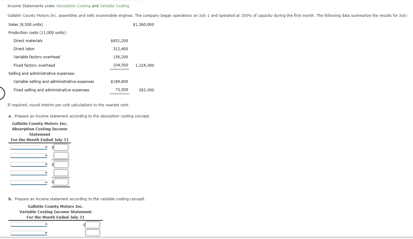 Solved Income Statements under Absorption Costing and | Chegg.com