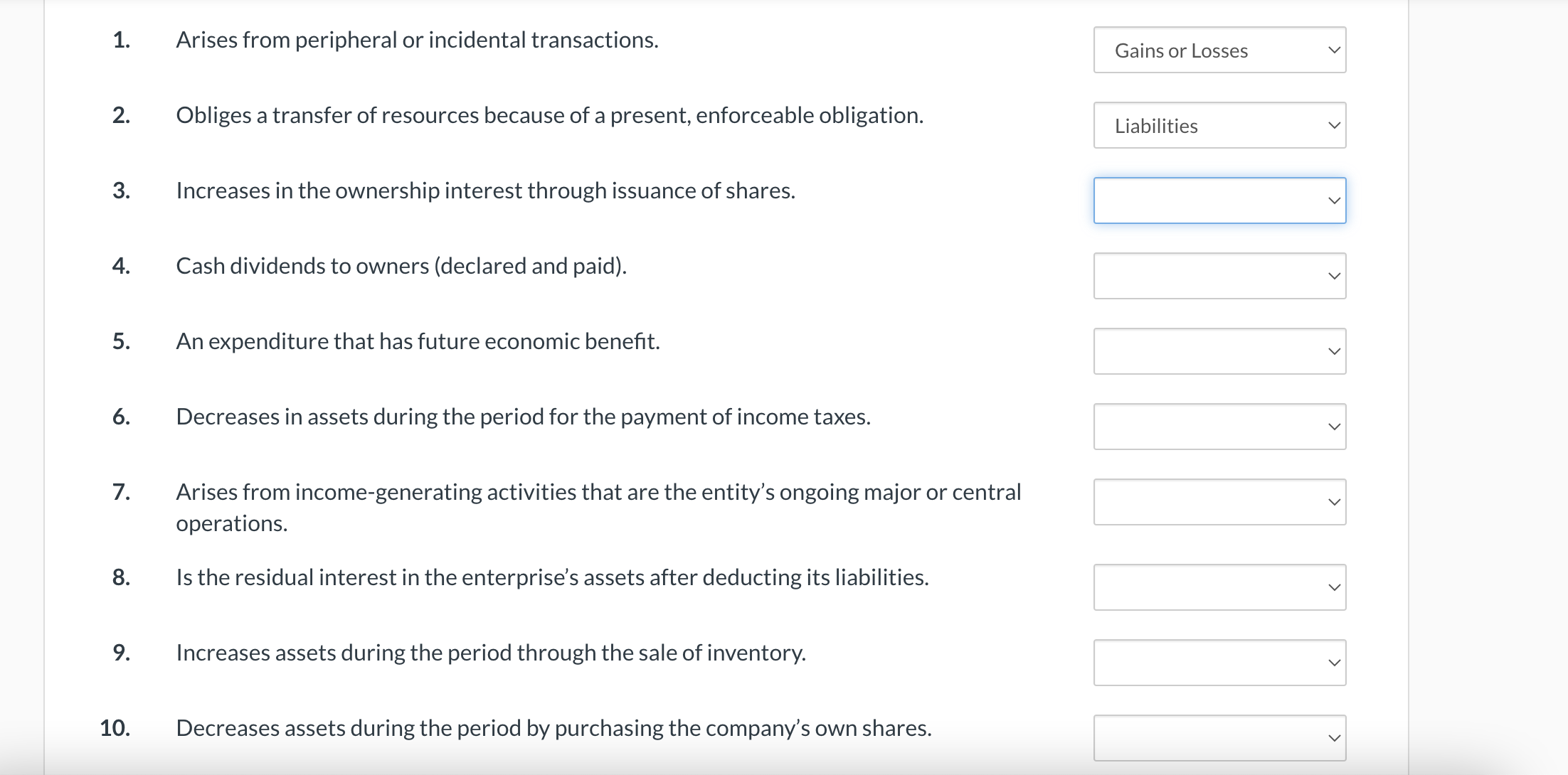 Solved 1. Arises from peripheral or incidental transactions. | Chegg.com