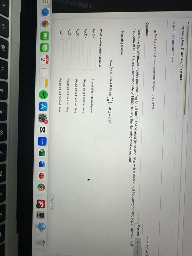 Solved Determine the Windowed impulse response ( hw ) for a | Chegg.com