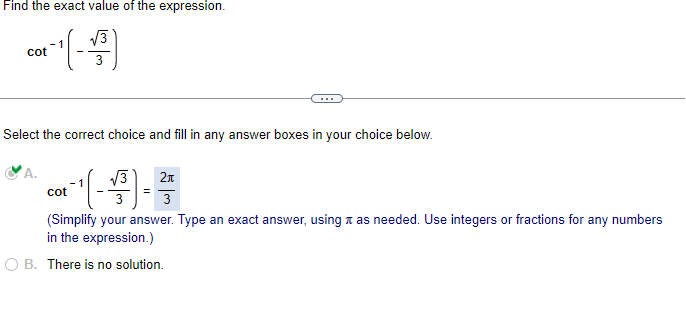 Solved Find the exact value of the expression. cot−1(−33) | Chegg.com