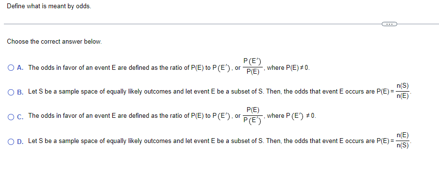 Solved Define what is meant by odds. Choose the correct | Chegg.com