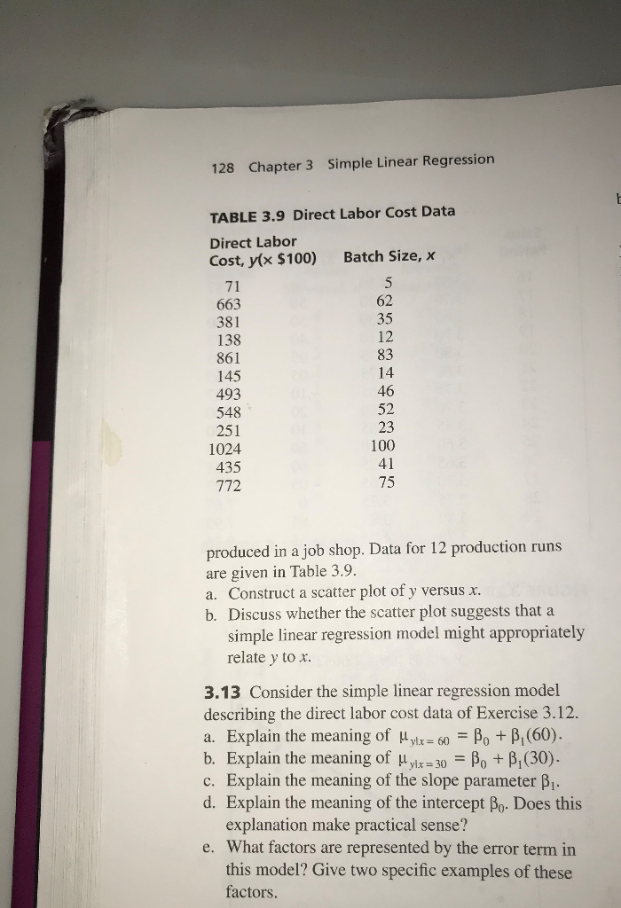 Solved 128 Chapter 3 Simple Linear Regression TABLE 3.9 | Chegg.com