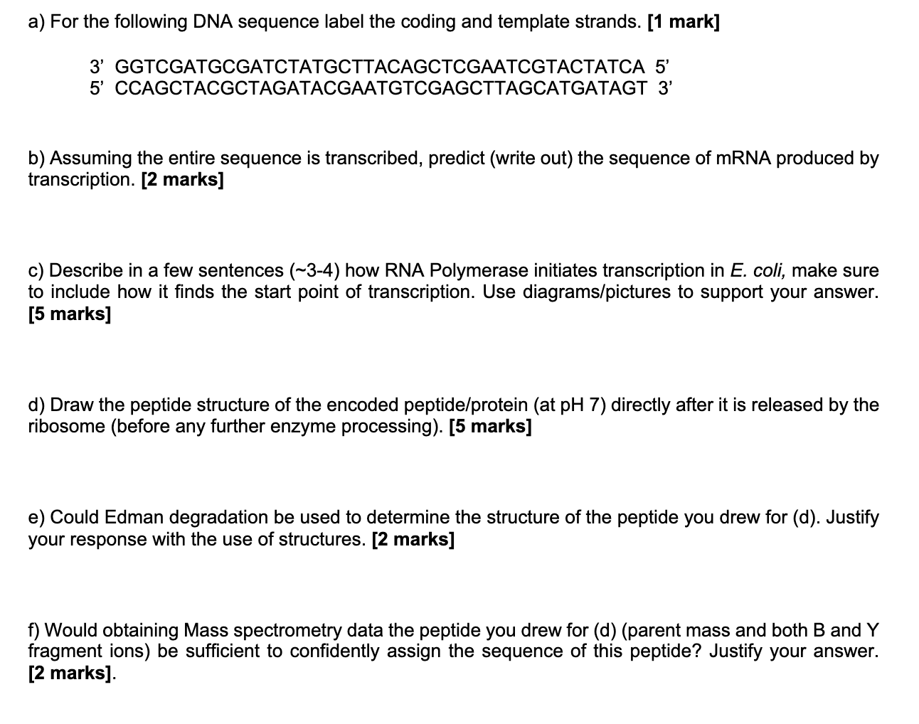 Solved a) For the following DNA sequence label the coding | Chegg.com