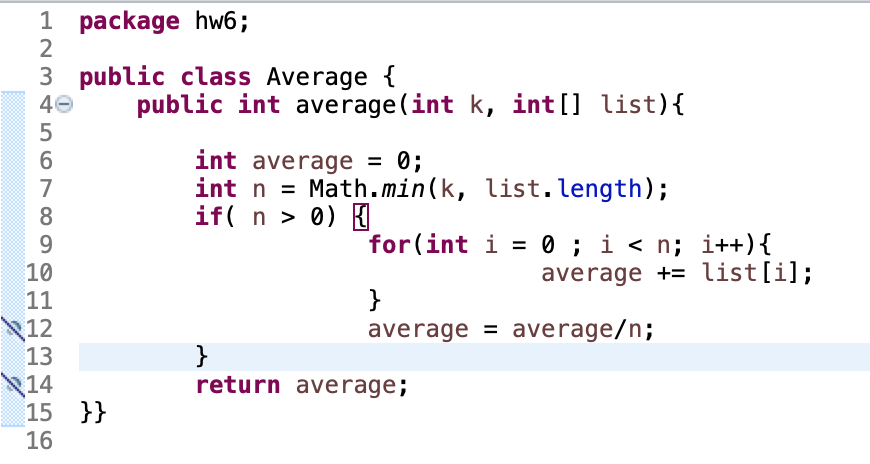 Solved 1 package hw6; 2 3 public class Averagef public int | Chegg.com