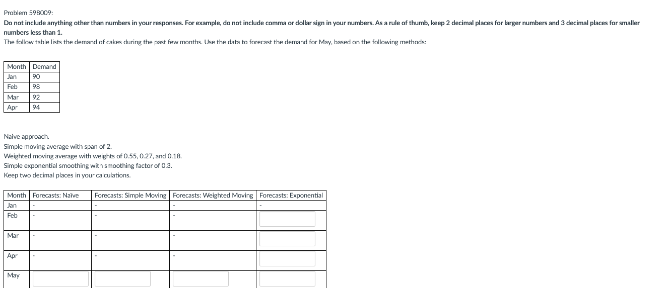 Solved Problem 598009: Do not include anything other than | Chegg.com