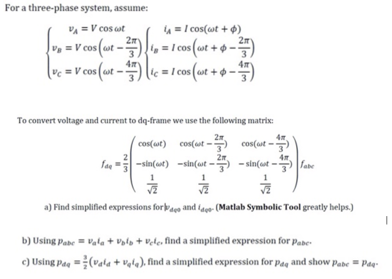 Solved For a three-phase system, assume: VA = V cos wt i = I | Chegg.com