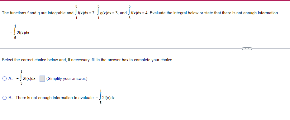 Solved The functions f ﻿and g ﻿are integrable and | Chegg.com