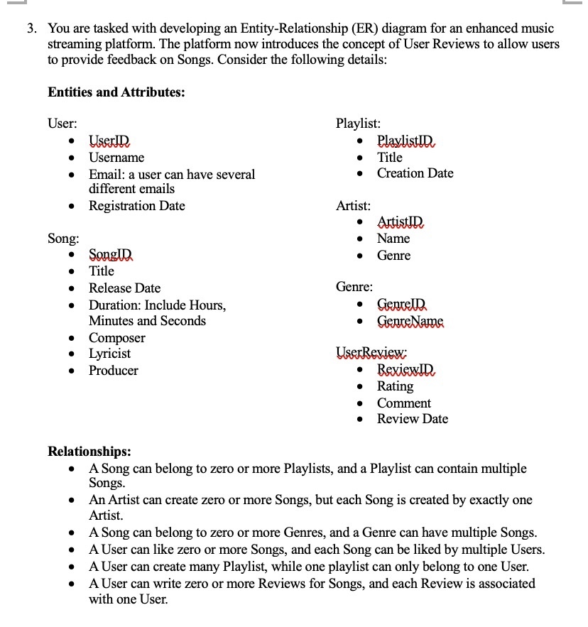 Solved You are tasked with developing an Entity-Relationship | Chegg.com