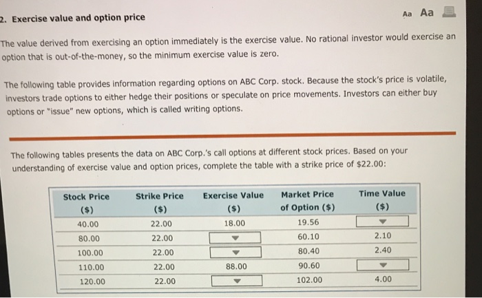 Solved 2. Exercise value and option price The value derived | Chegg.com