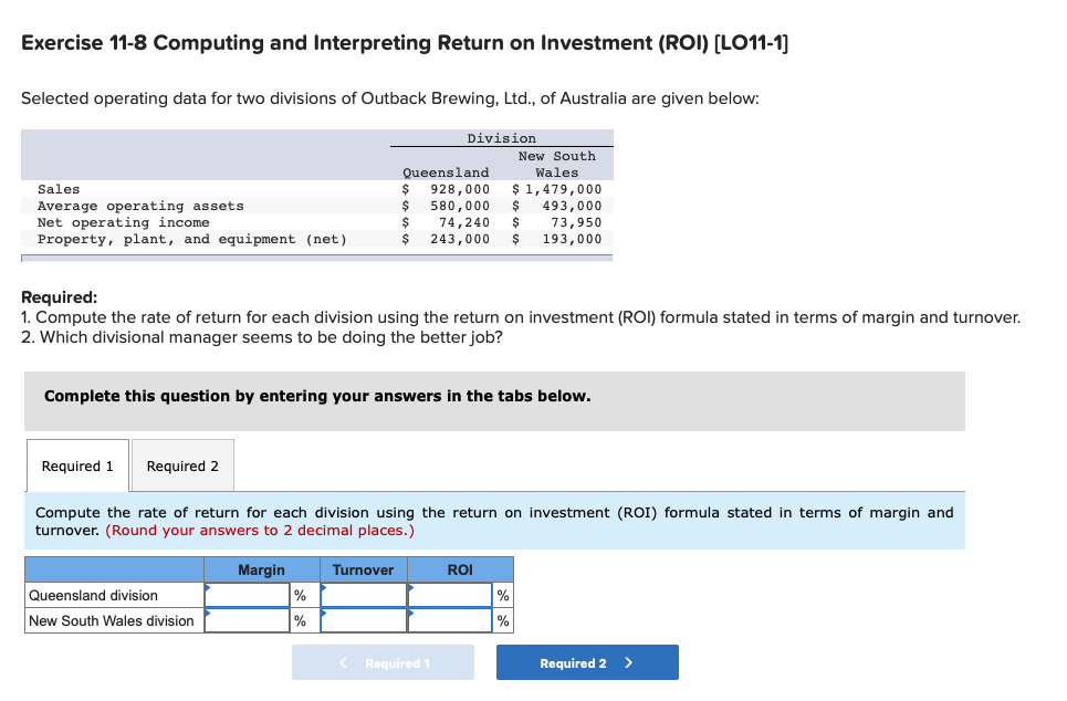 Solved Exercise 11-8 Computing and Interpreting Return on | Chegg.com