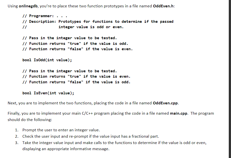Solved Using Onlinegdb Youre To Place These Two Function 