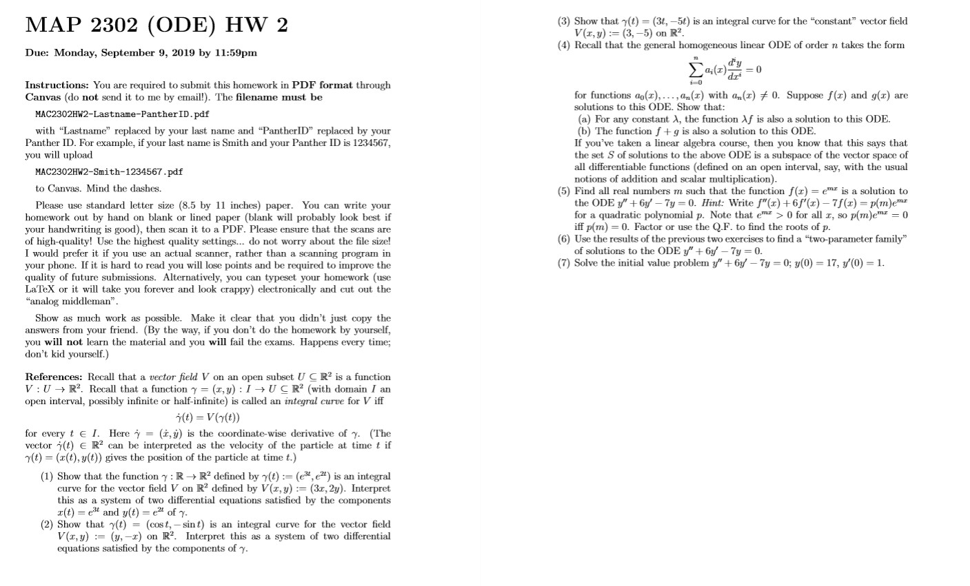 Solved MAP 2302 (ODE) HW 2 (3) Show that (t) = (3t ,-5t ) is | Chegg.com