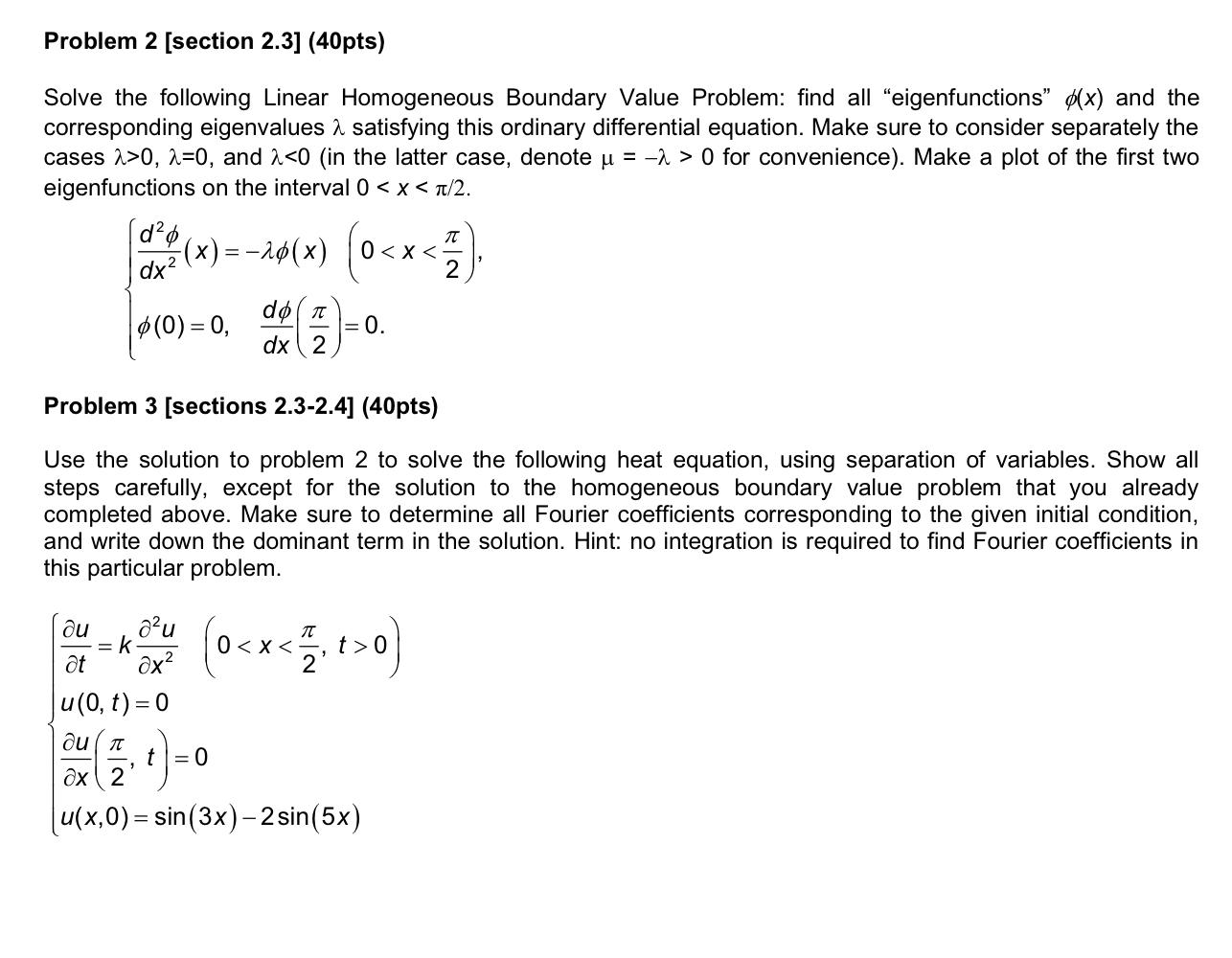 Solved Problem 2 [section 2.3] (40pts) Solve the following | Chegg.com