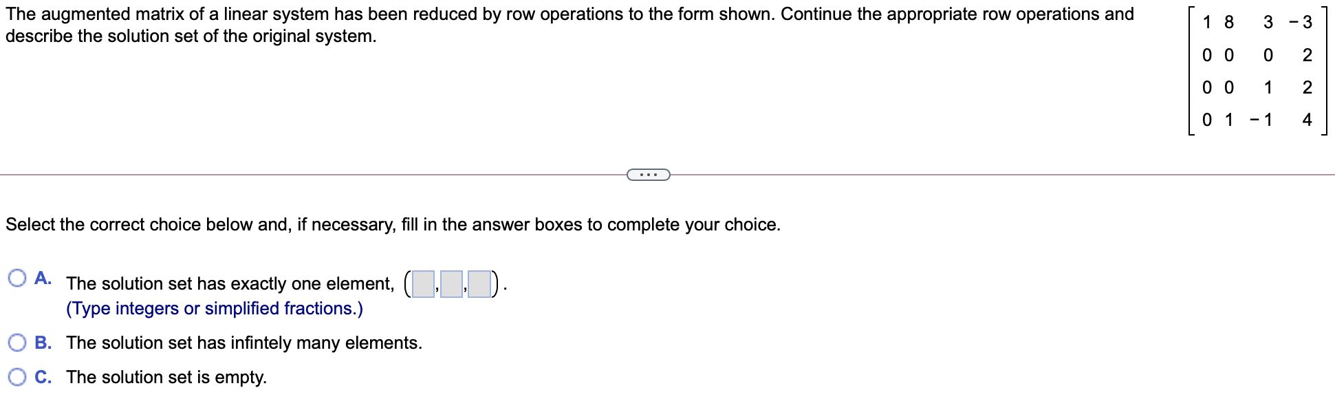 Solved Solve the system by using elementary row operations | Chegg.com