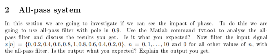 2 All-pass system In this section we are going to | Chegg.com