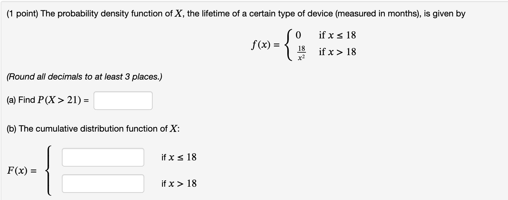 Solved (1 point) The probability density function of X, the | Chegg.com