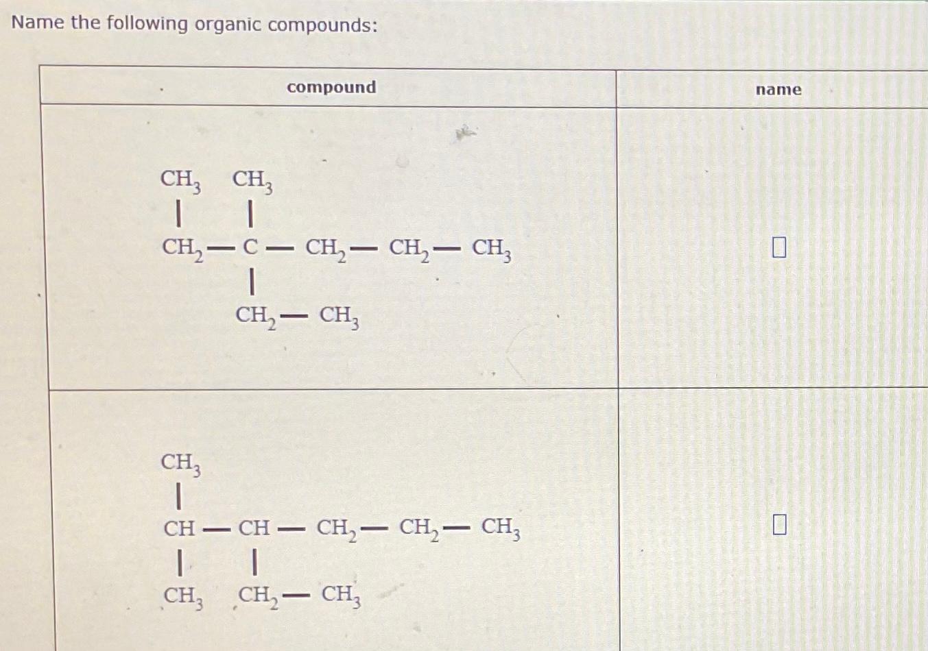 Solved Name the following organic compounds: | Chegg.com