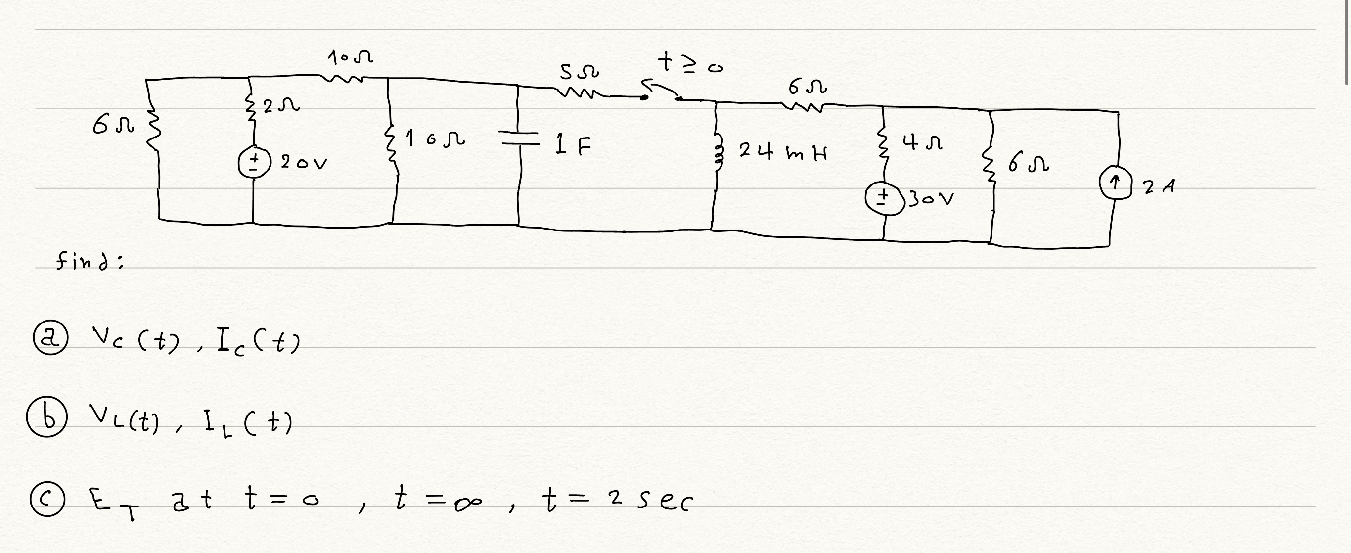 Solved VL(t),IL(t)ET at t=0,t=∞,t=2sec | Chegg.com