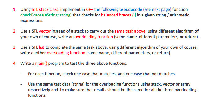 Solved 1. Using STL stack class, implement in C++ the | Chegg.com