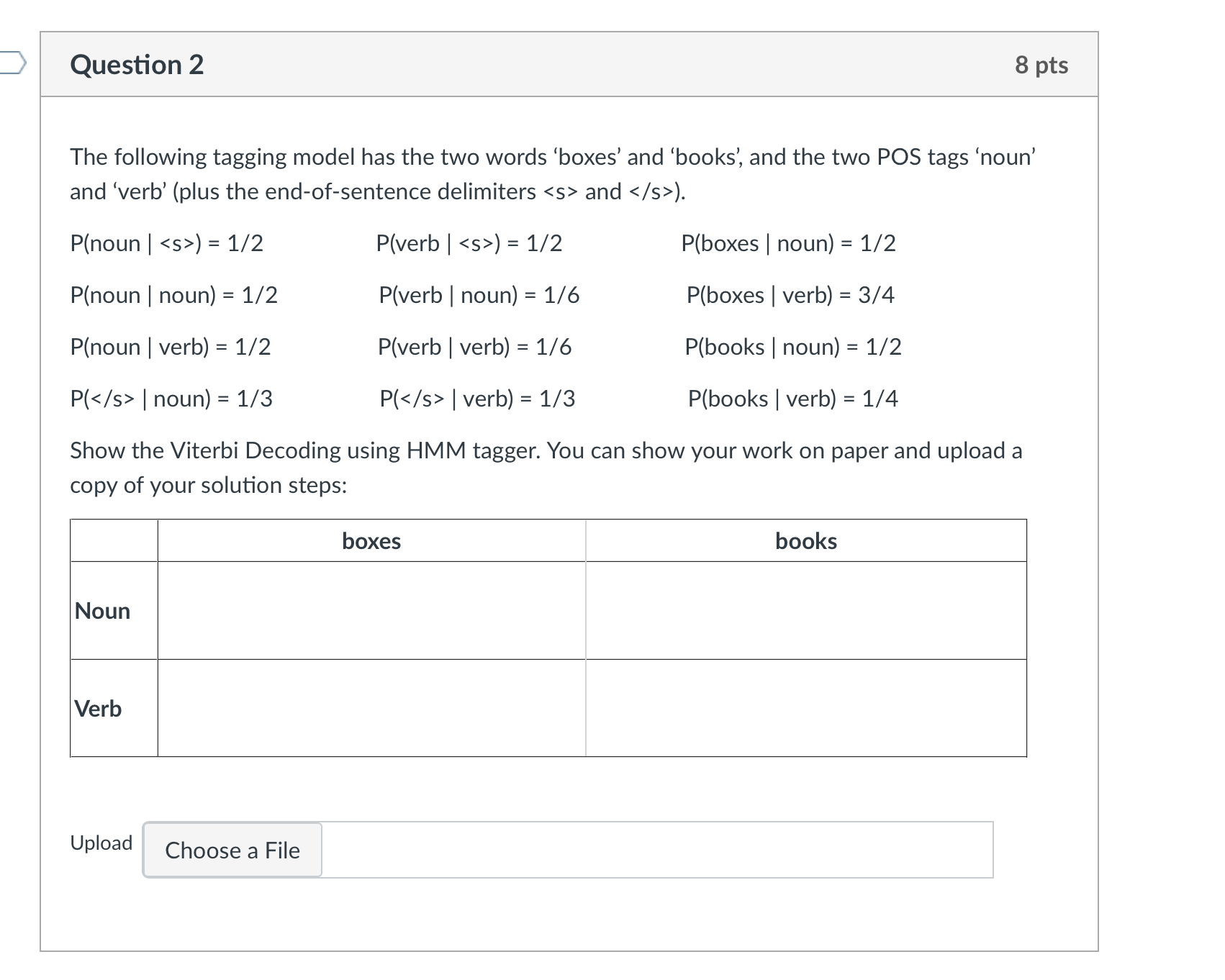 Solved The following tagging model has the two words 'boxes' | Chegg.com