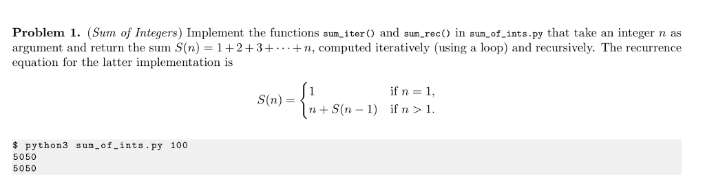 Solved Problem 1. (Sum of Integers) Implement the functions | Chegg.com