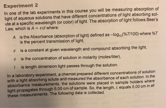 Solved Experiment 2 In one of the lab experiments in this | Chegg.com