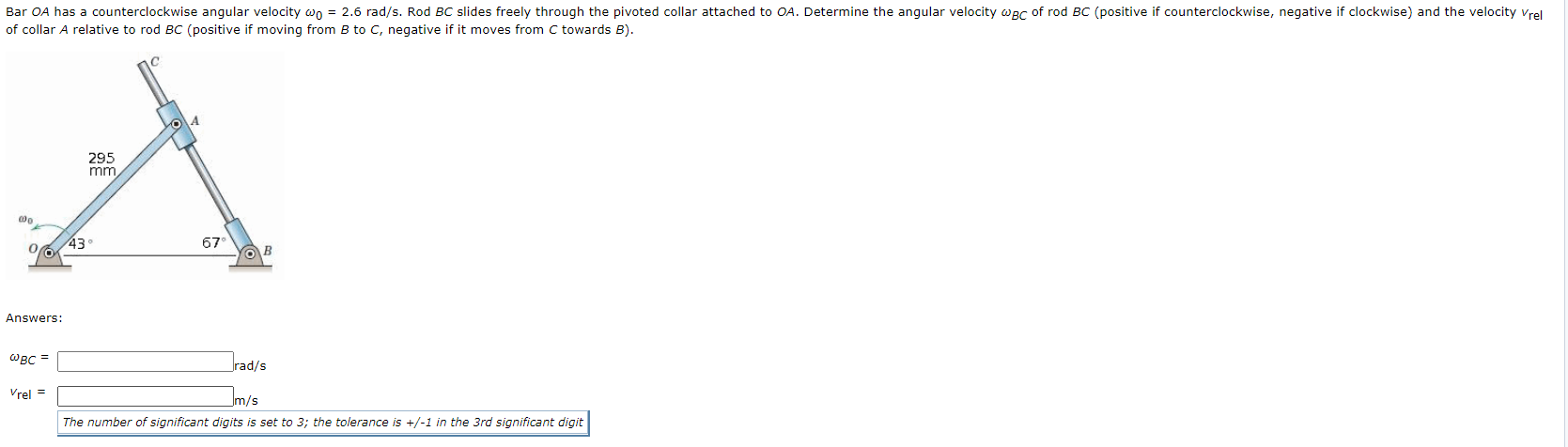 Solved Bar OA has a counterclockwise angular velocity wo = | Chegg.com