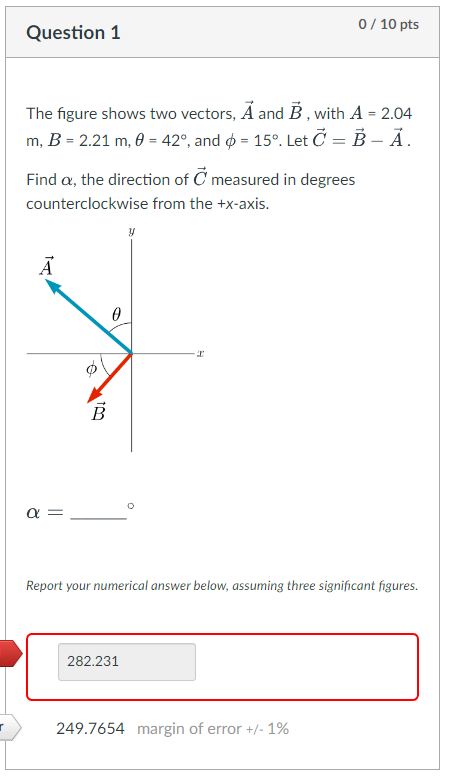Solved The figure shows two vectors, A and B, with A=2.04 | Chegg.com
