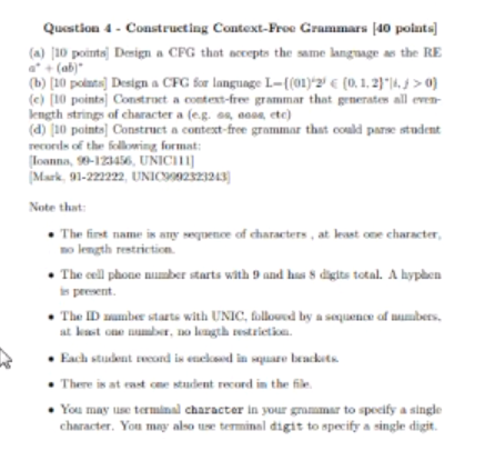 Solved Question 4 - Constructing Context-Free Grammars (40 | Chegg.com