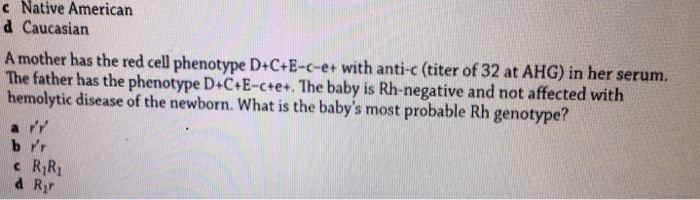 Solved A mother has the red cell phenotype D + C + E - c - e | Chegg.com