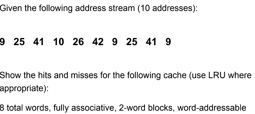 Solved Given the following address stream (10 addresses): | Chegg.com