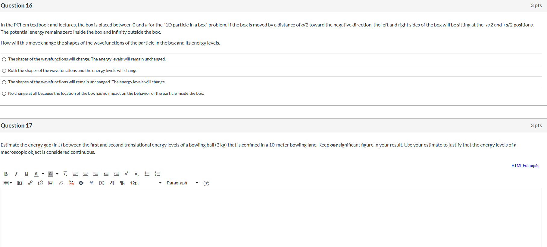 Solved Question 16 3 pts In the PChem textbook and lectures, | Chegg.com