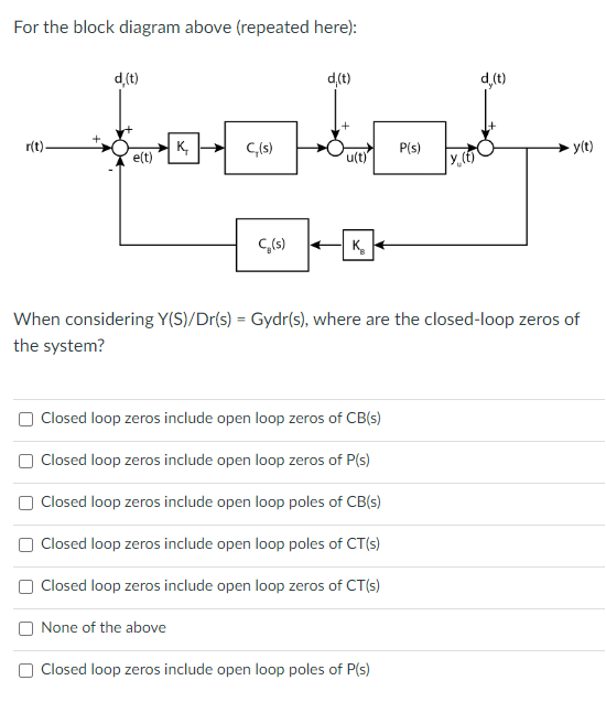 Solved For the block diagram above (repeated here): When | Chegg.com