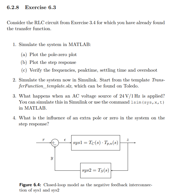 Consider the RLC circuit from Exercise 3.4 for which | Chegg.com