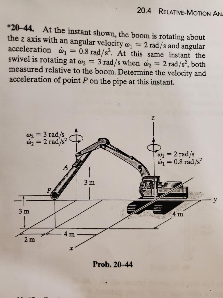 Solved *20-44. At the instant shown, the boom is rotating | Chegg.com
