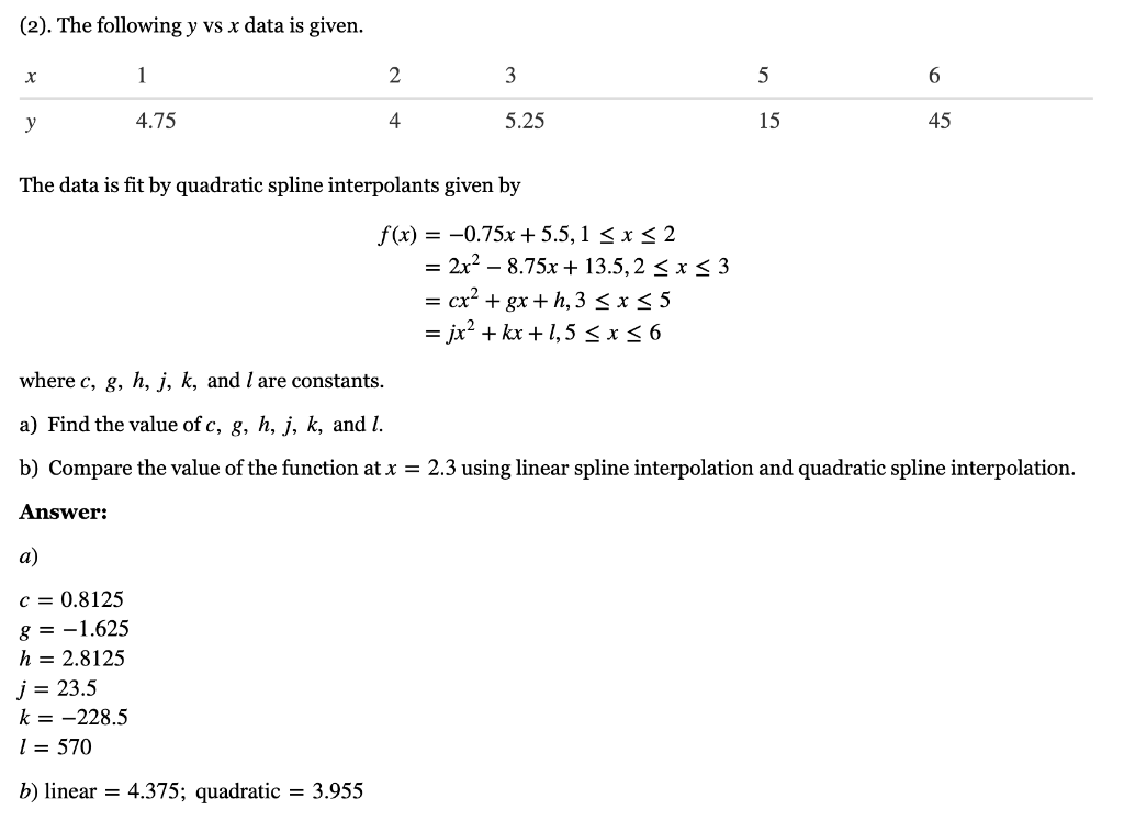 (2). The following y vs x data is given. The data is | Chegg.com